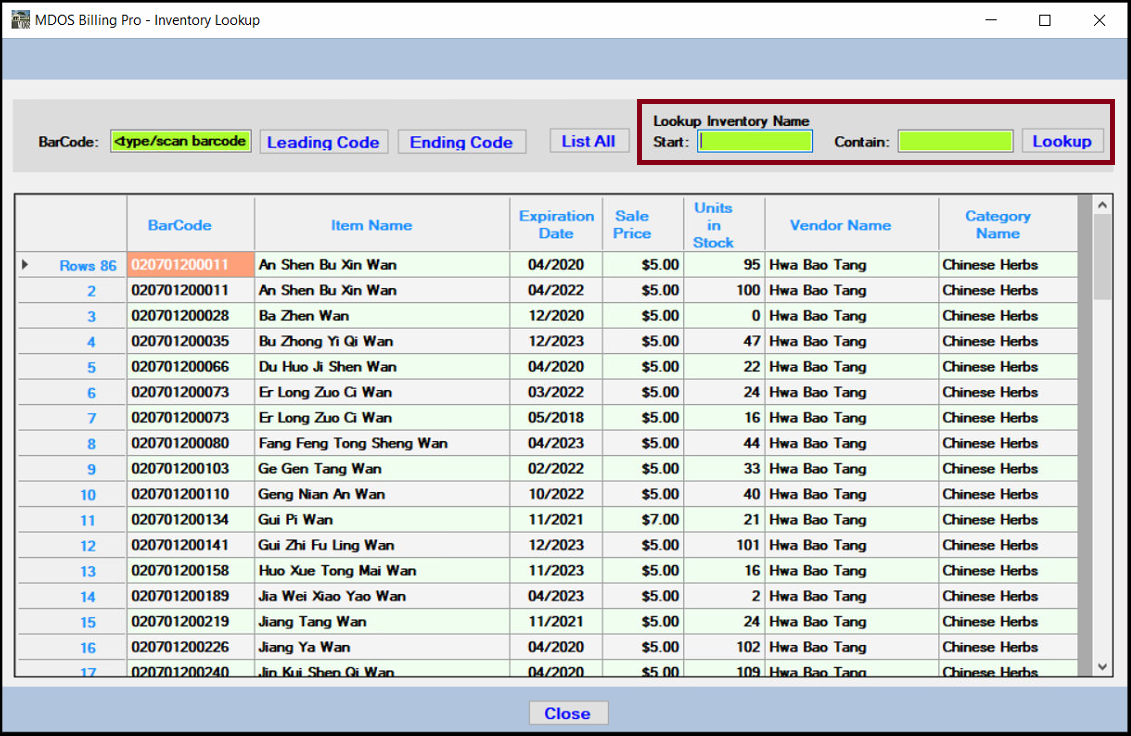 TCM Clinic Inventory Management - Service - Price List